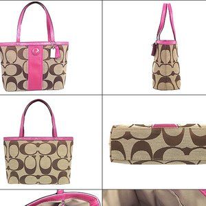 Coach | Bags | Coach Signature Stripe Tote Khakimulberry F295 | Poshmark